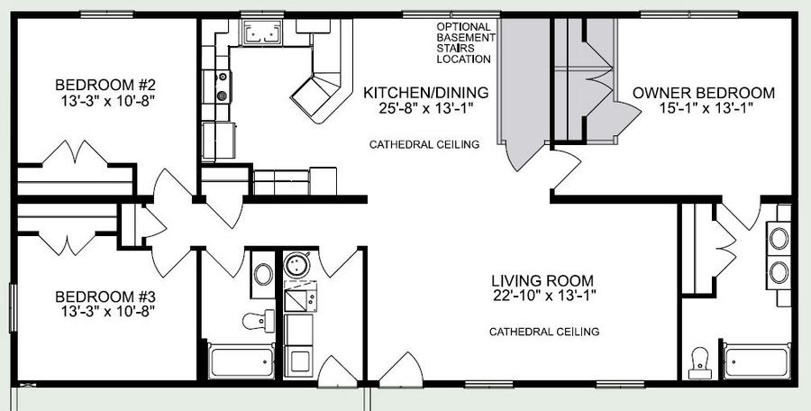 Pine Ridge (Plan C) | 1602 Square Foot Ranch Floor Plan