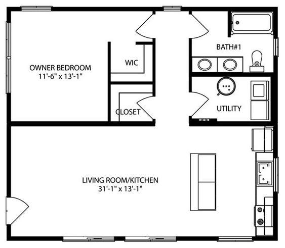 Zero II | 1106 Square Foot Ranch Floor Plan